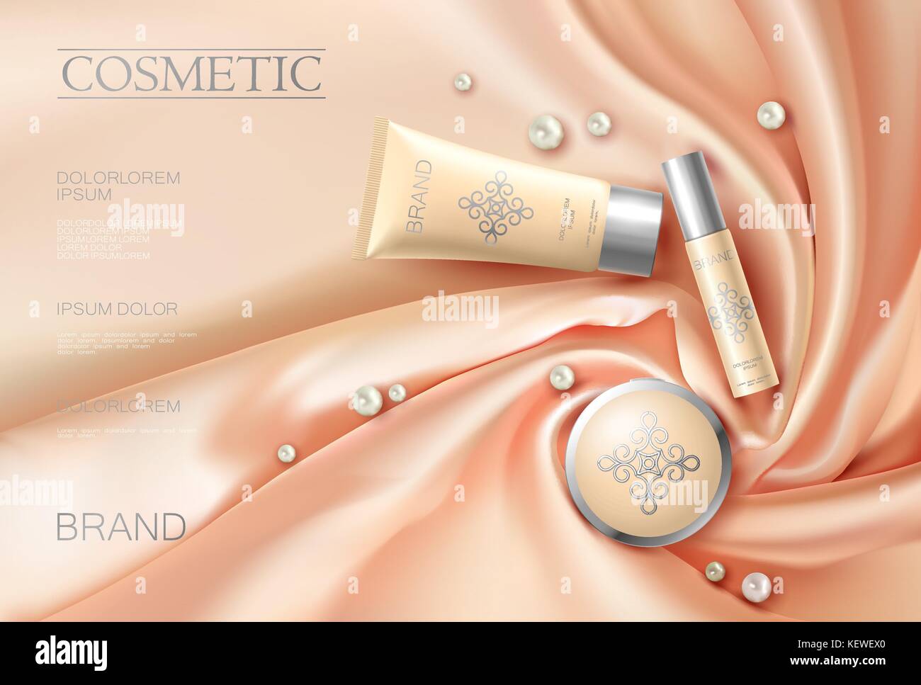 Soft 3d realistic cosmetic ad. Silk glowing fabric light rose beige ...