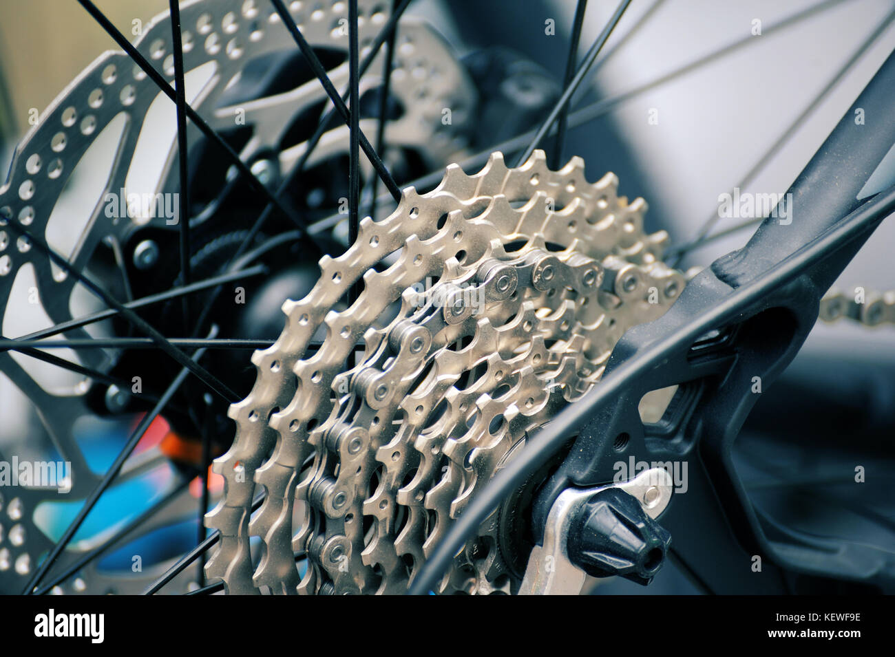 part of bicycle close up wheel and gear Stock Photo - Alamy