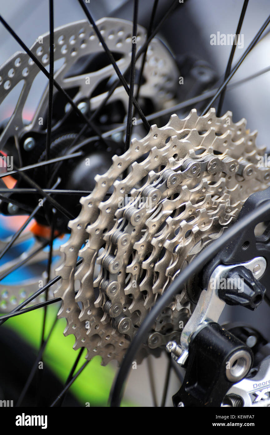 part of bicycle close up wheel and gear Stock Photo - Alamy