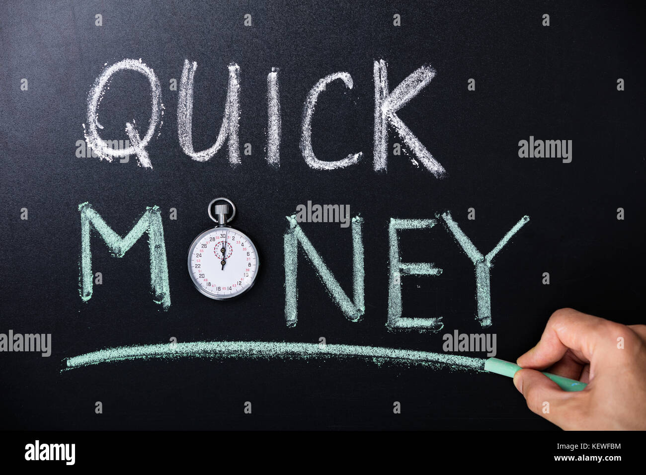 Quick Money Concept With Stopwatch On Blackboard Stock Photo - Alamy