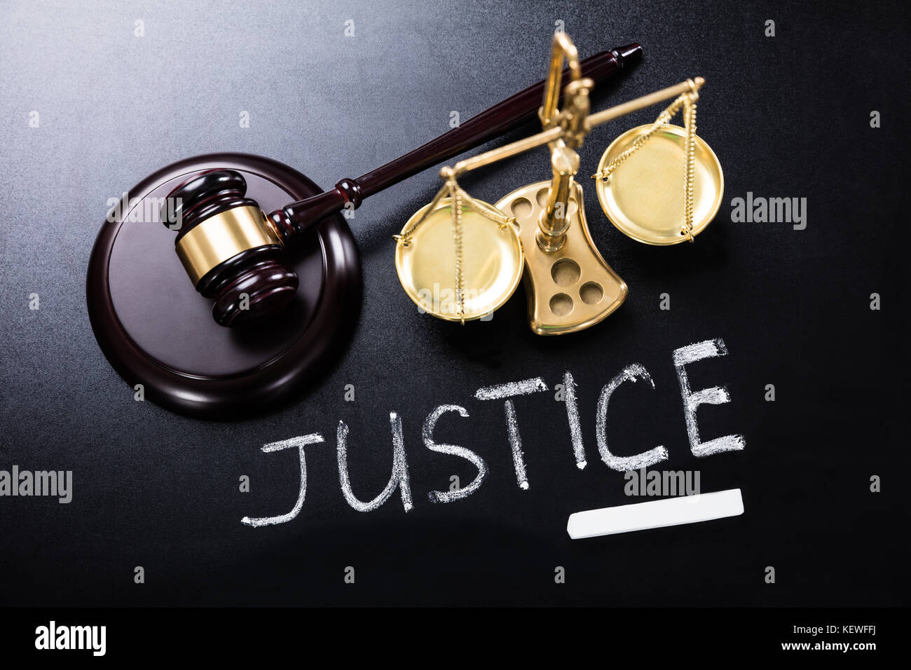 Justice Concept Showing Wooden Mallet And Justice Scale On Blackboard ...