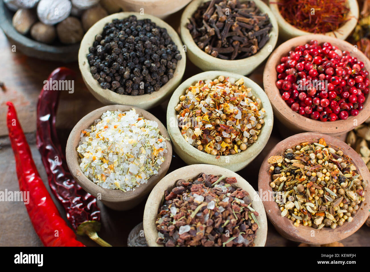 Variety of different asian and middle east spices, colorful assortment ...