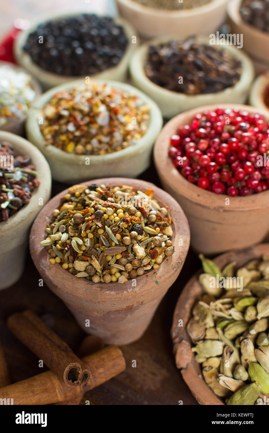Variety of different asian and middle east spices, colorful assortment ...