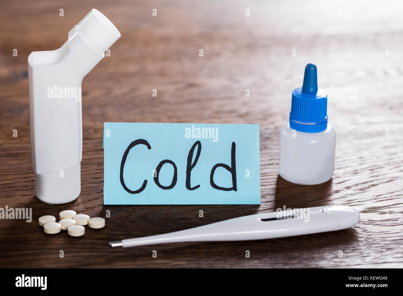 Close-up Of A Medication On Cold Concept At Wooden Desk Stock Photo - Alamy