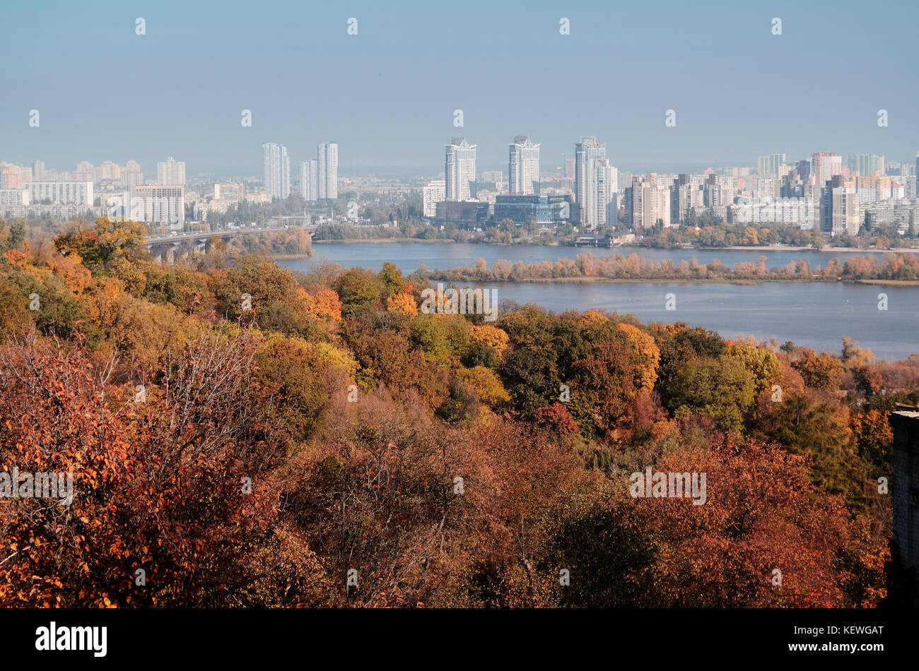 Urban landscape of modern European city. View to Left part of Kiev and ...