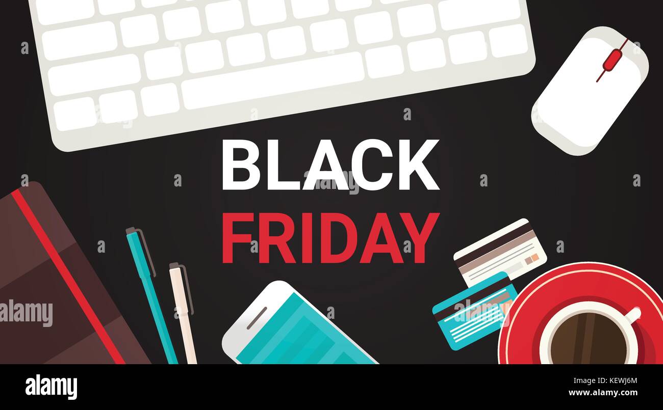 Black Friday Text On Workplace Desk With Computer Keyboard Above View ...