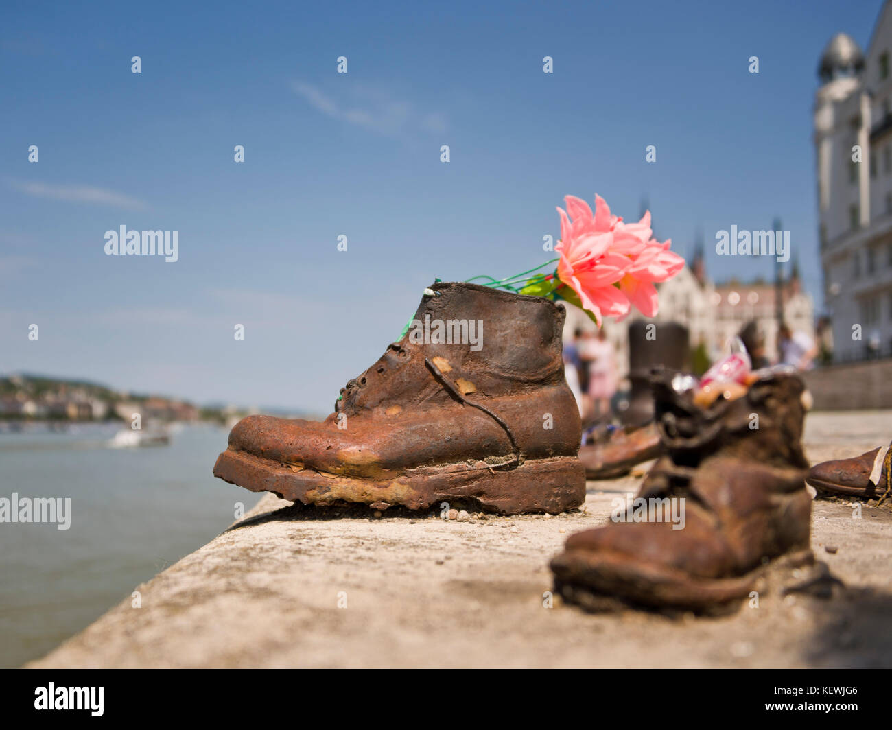 Horizontal view of Shoes on the Danube memorial in Budapest Stock Photo ...