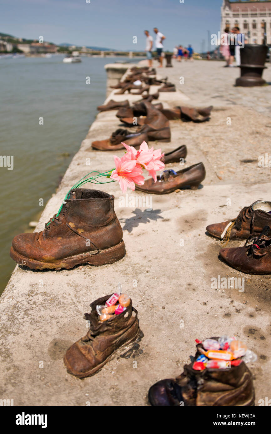 Vertical view of Shoes on the Danube memorial in Budapest Stock Photo ...