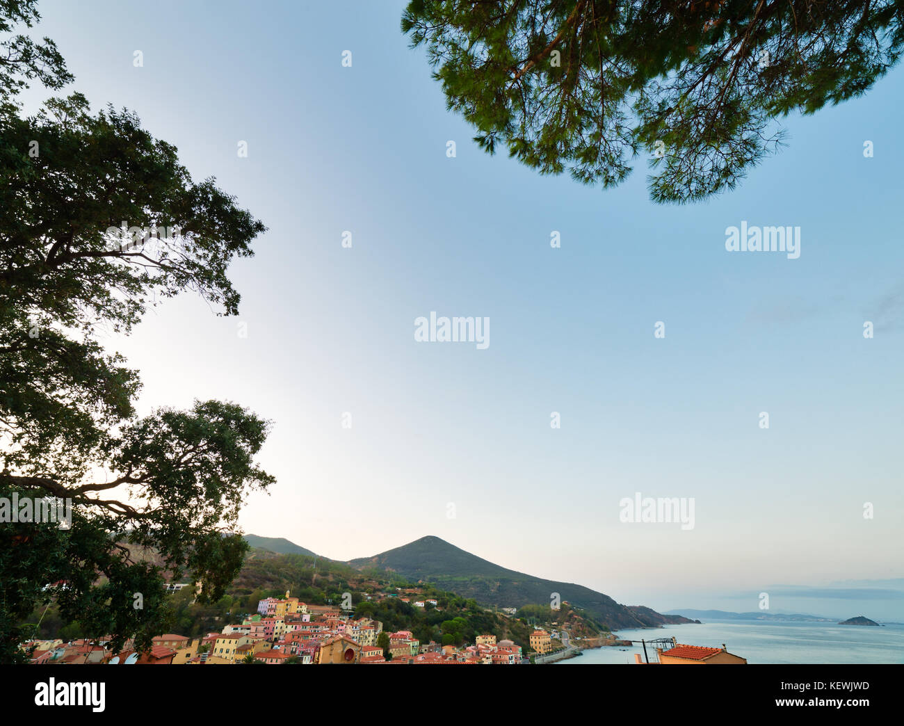 sunset on village of Island of Elba Stock Photo - Alamy