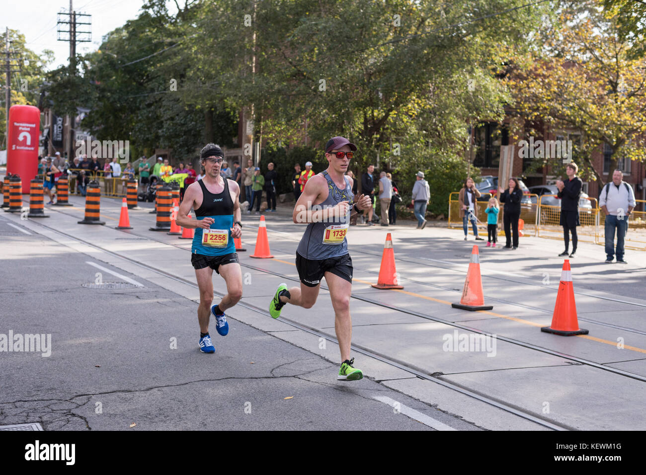TORONTO, ON/CANADA - OCT 22, 2017: Marathon runners passing the 33km ...