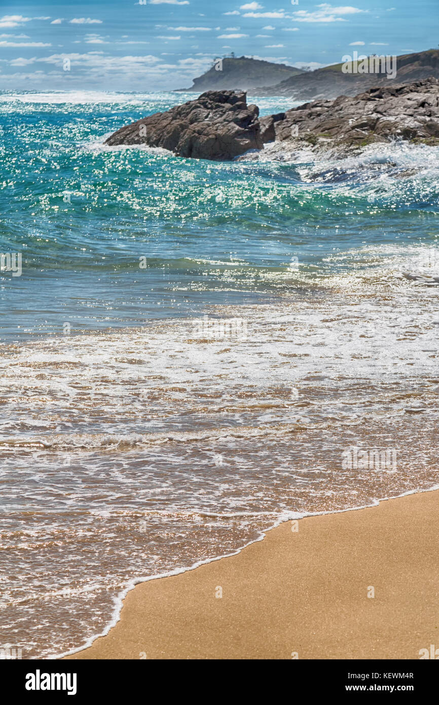 in australia fraser island the beach near the rocks in the wave of ...
