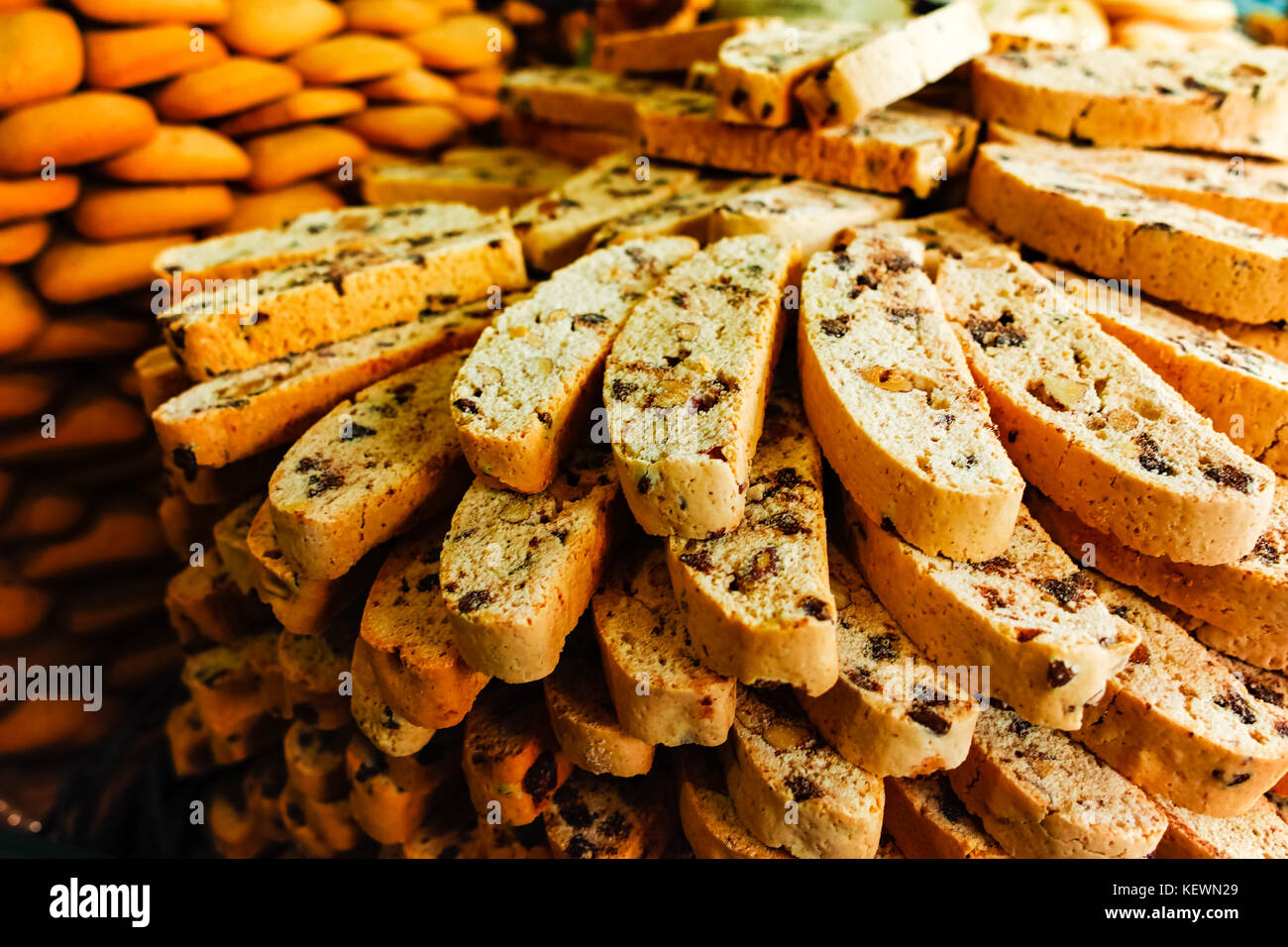 Traditional old french biscuits and cookies shop, stack with variery of ...