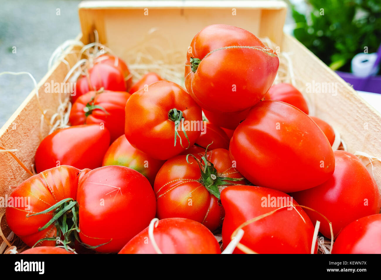 Ancient Provencal french ripe farm tomatoes on the street market Stock ...
