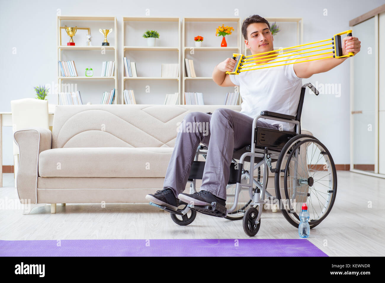 Disabled man recovering from injury at home Stock Photo - Alamy