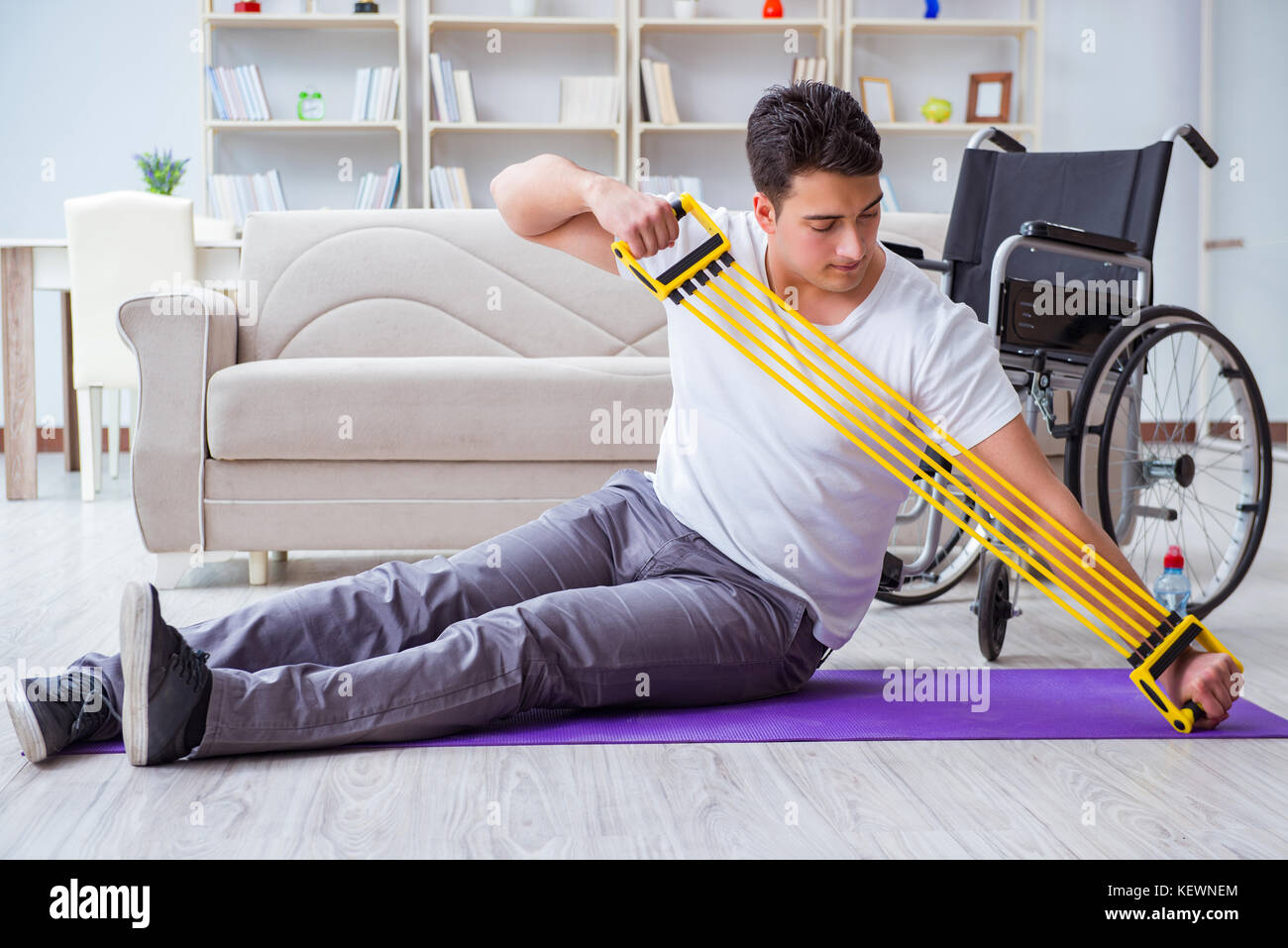 Disabled man recovering from injury at home Stock Photo - Alamy