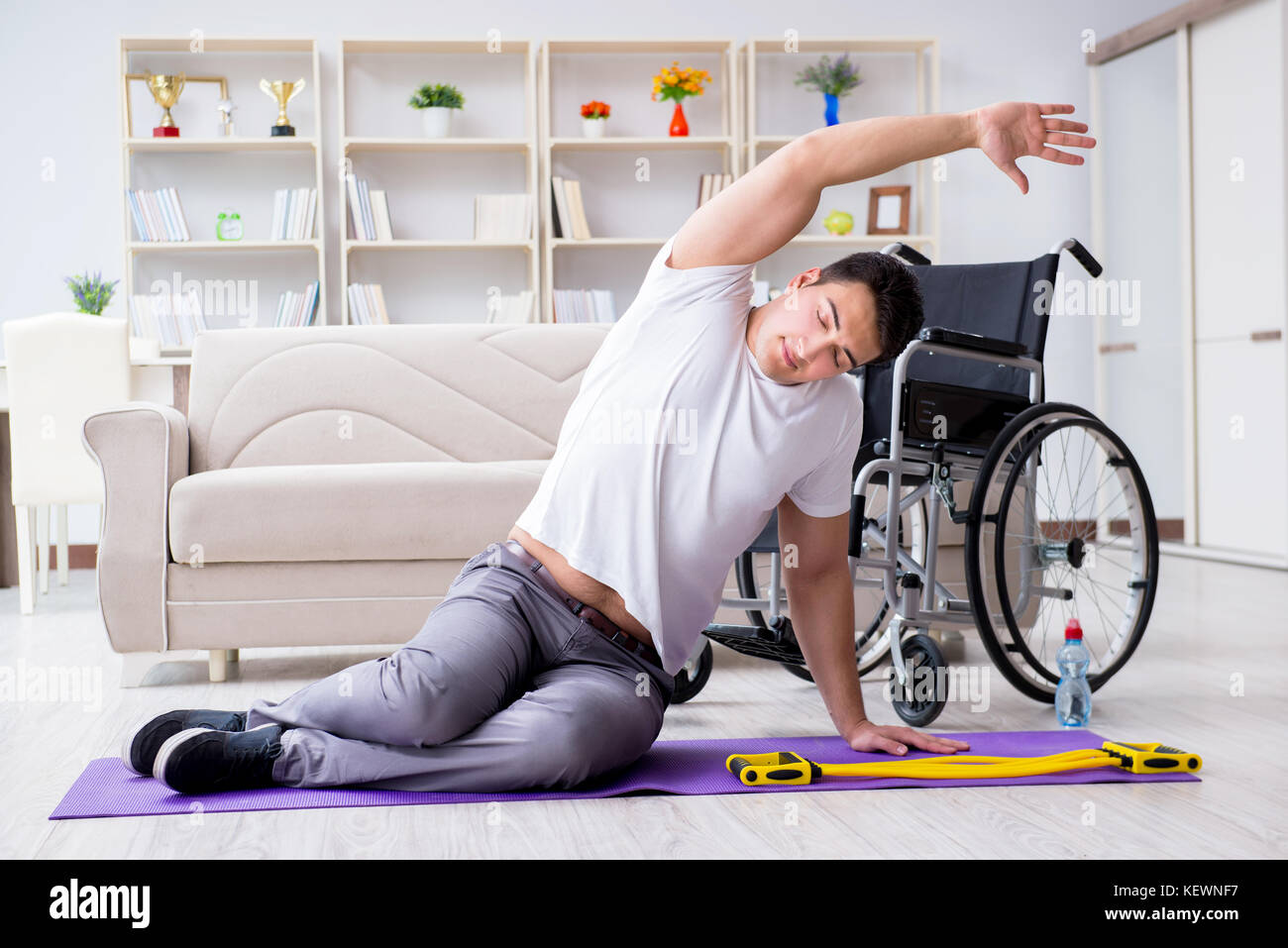 Disabled man recovering from injury at home Stock Photo - Alamy