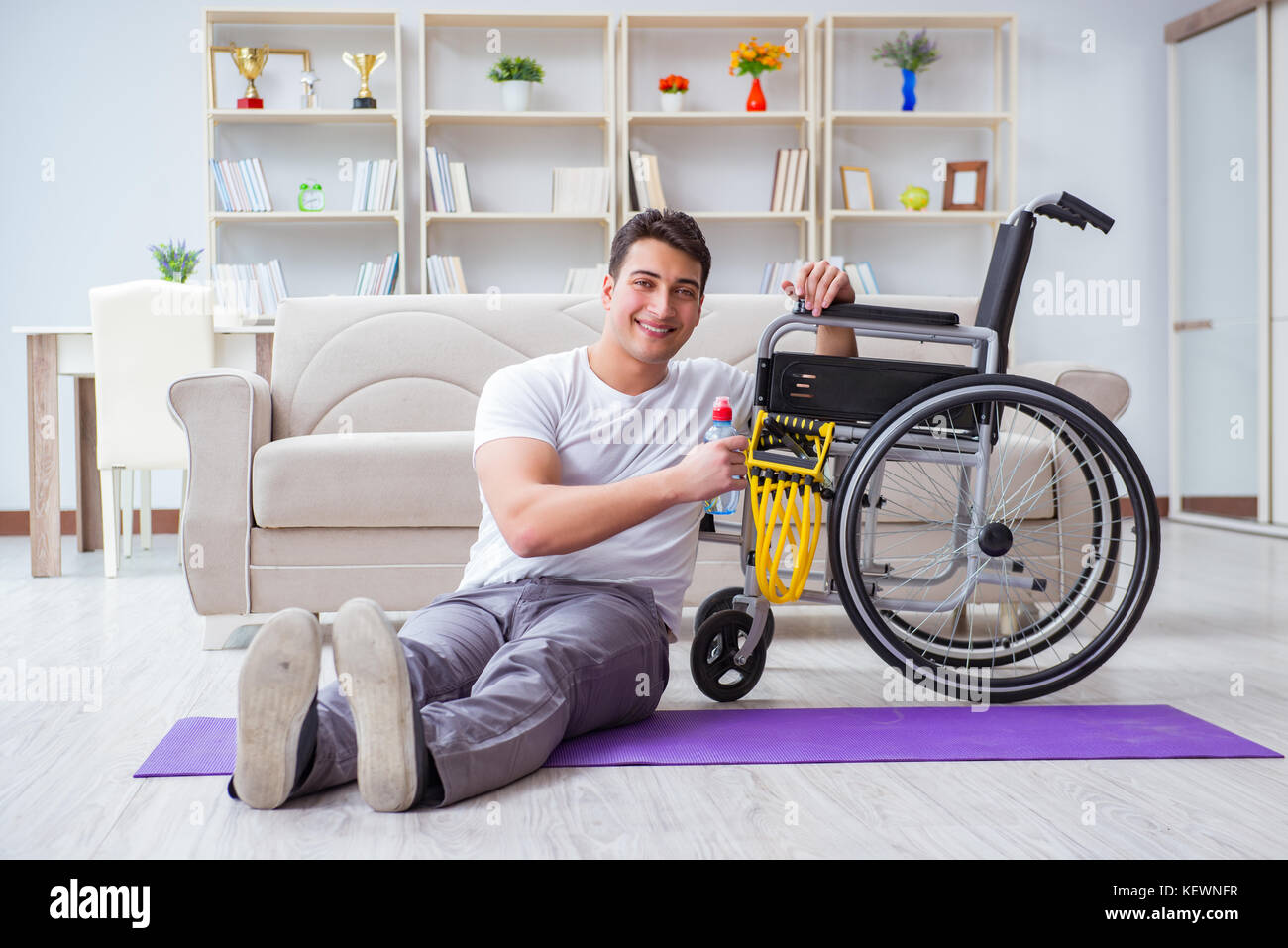Disabled man recovering from injury at home Stock Photo - Alamy