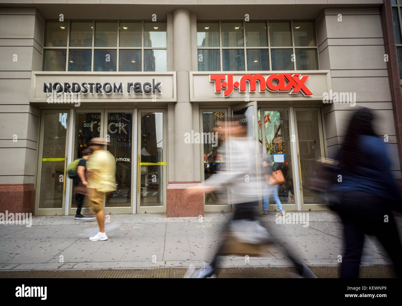 Off-price retailers Nordstrom Rack and T.J. Maxx share space in a ...