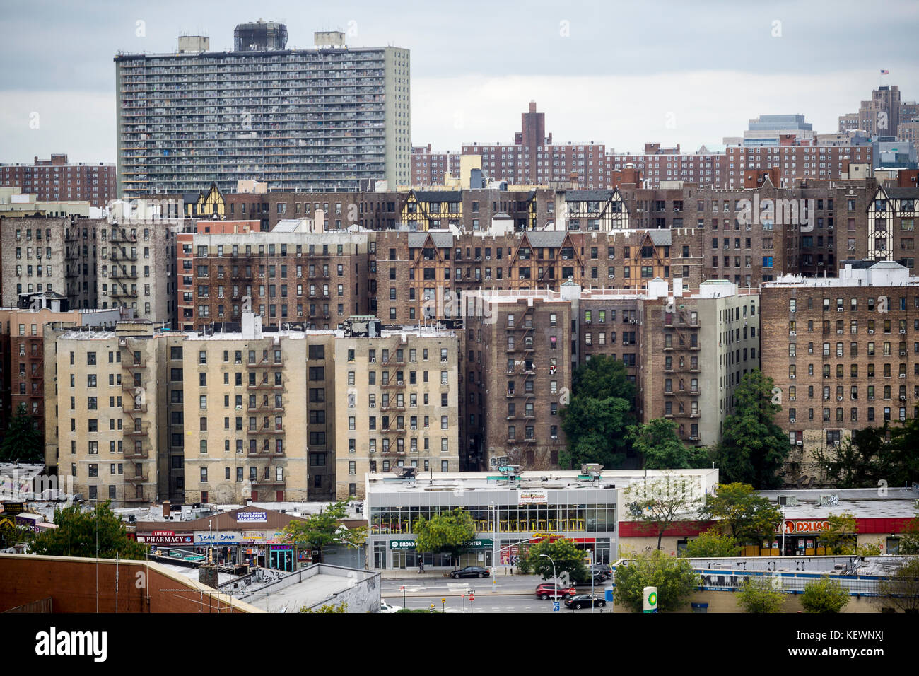 Densely packed apartment buildings and housing stock in the High Bridge ...
