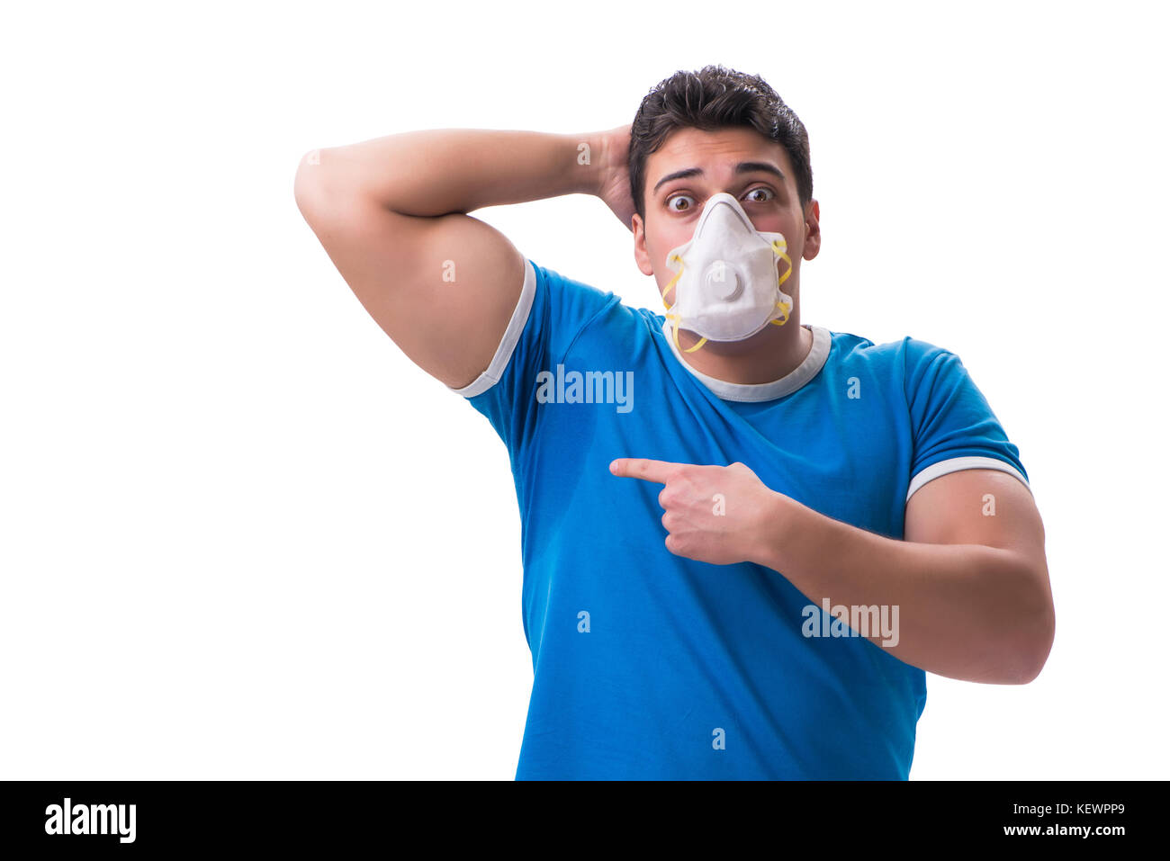 Man sweating excessively smelling bad isolated on white background ...
