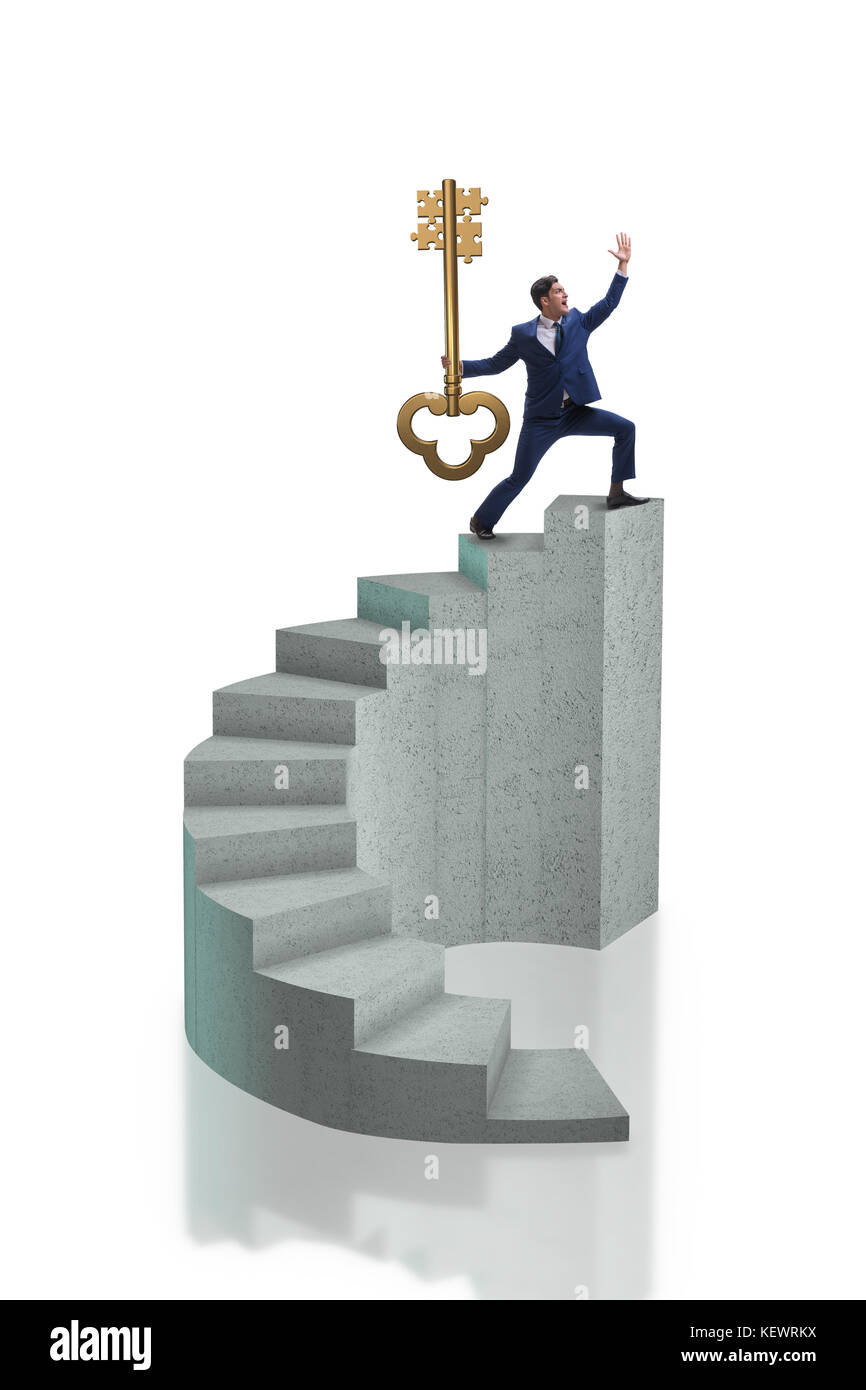 Businessman with key to success at the top of career Stock Photo - Alamy
