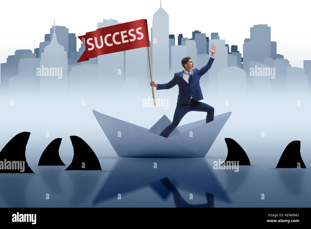 Businessman riding paper boat ship in success concept Stock Photo - Alamy