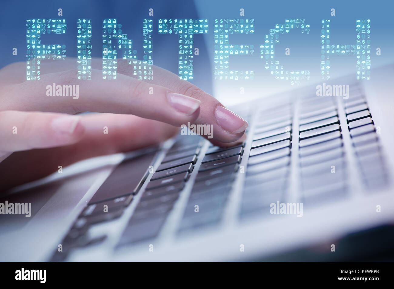 Hands working on laptop in financial technology fintech concept Stock ...