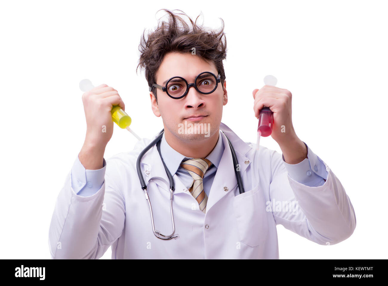 Funny doctor with syringe isolated on white Stock Photo - Alamy