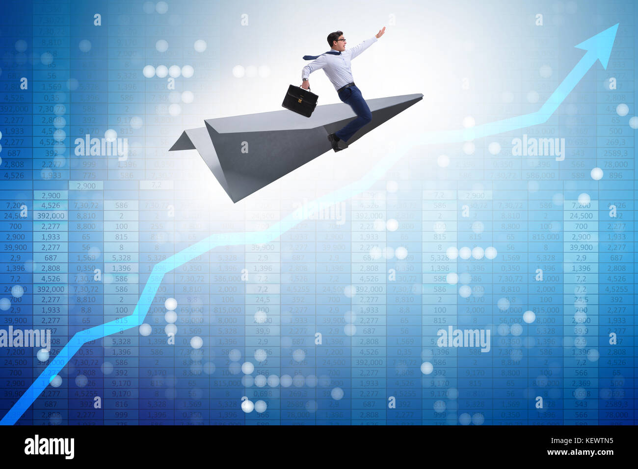 Businessman flying on paper plane in business concept Stock Photo - Alamy