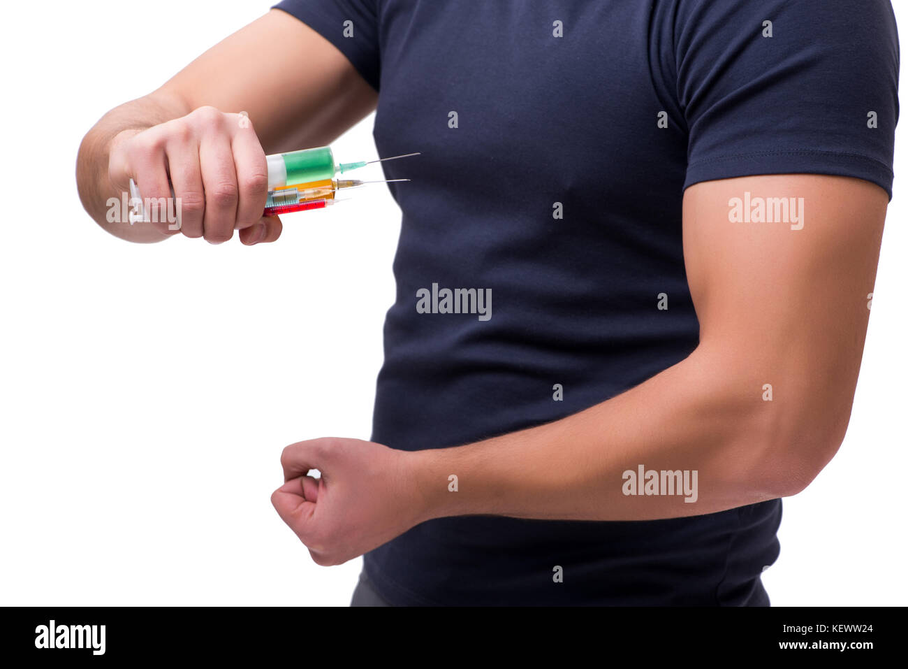 Young man in doping concept isolated on white Stock Photo - Alamy