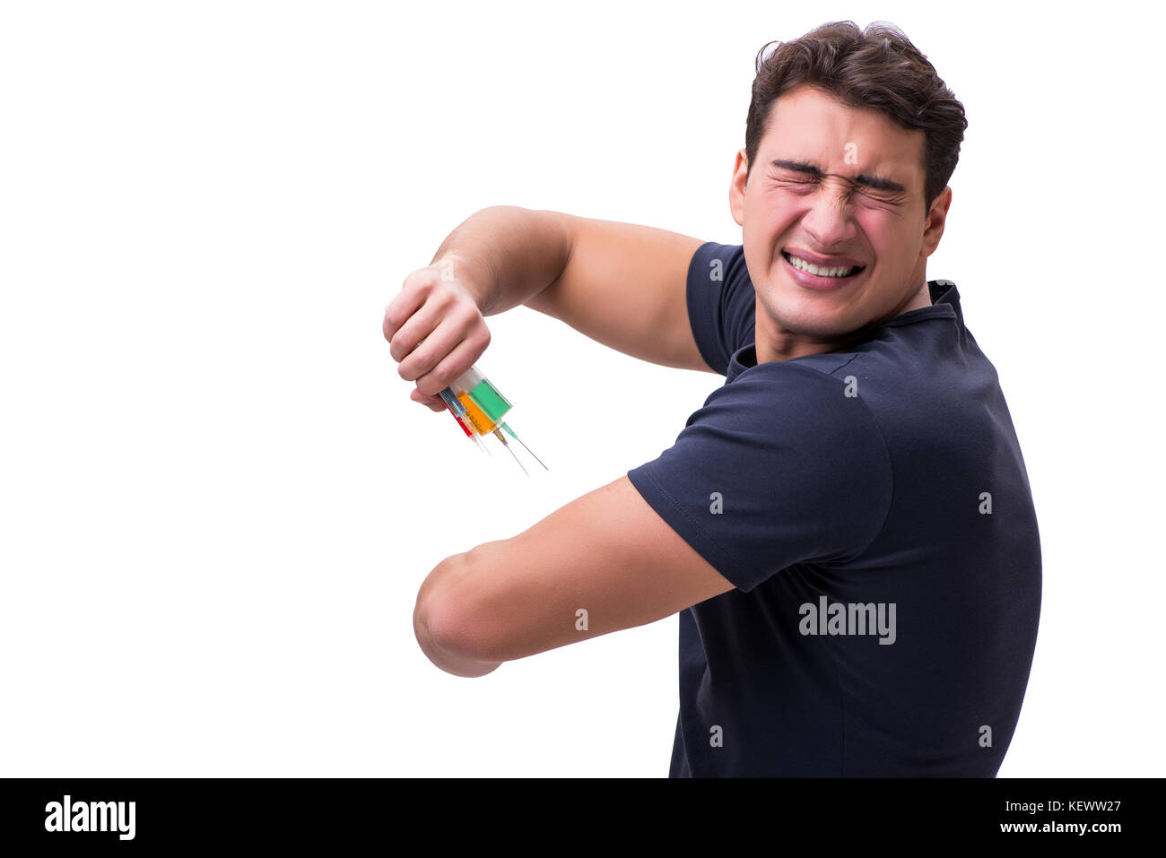 Young man in doping concept isolated on white Stock Photo - Alamy