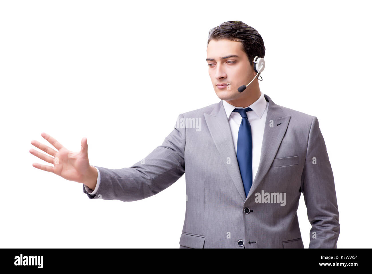 Call center employee isolated on white background Stock Photo - Alamy