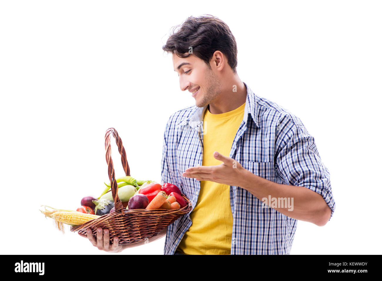 Man with basket of fruits and vegetables Stock Photo - Alamy