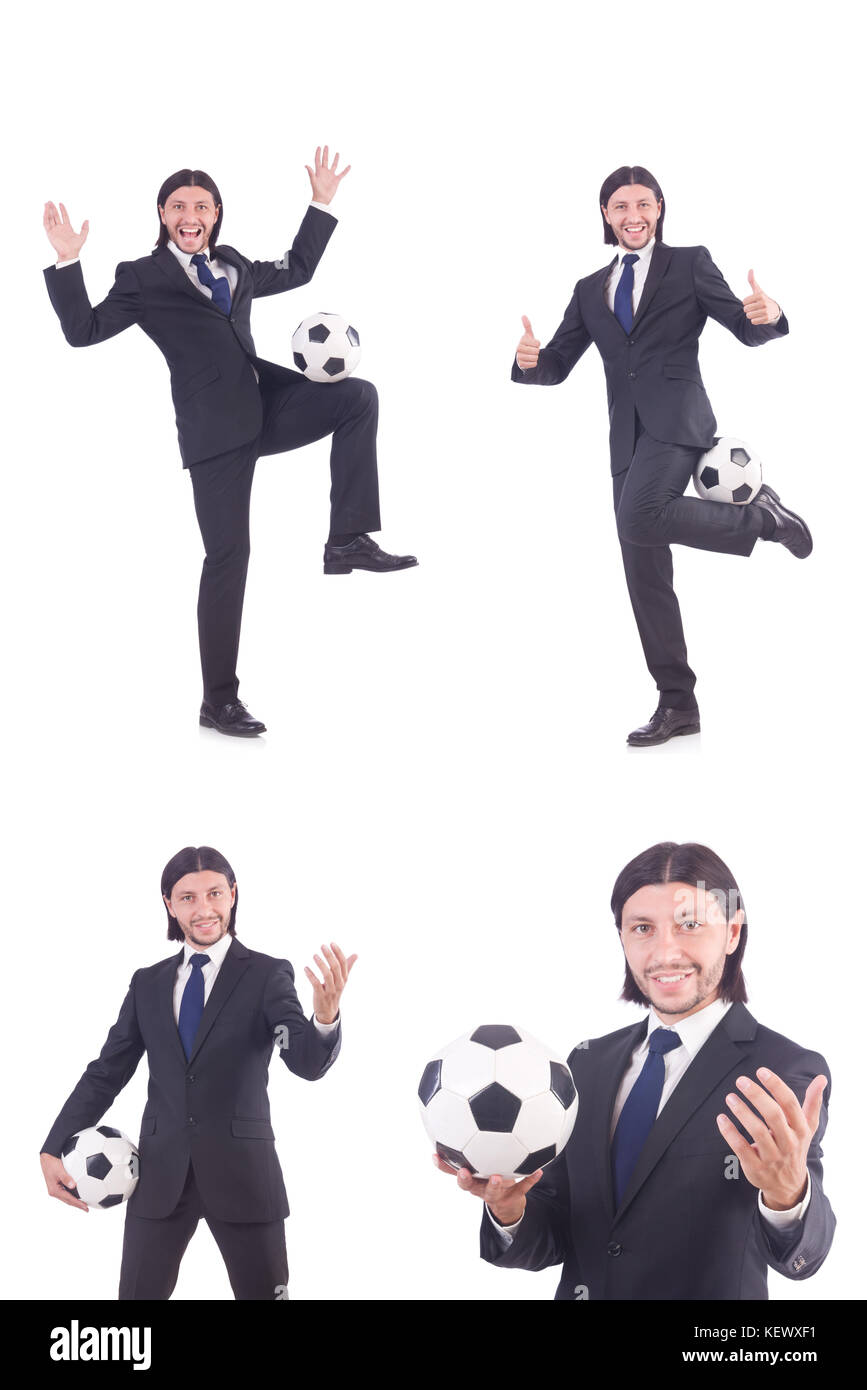 Man with football isolated on white Stock Photo - Alamy