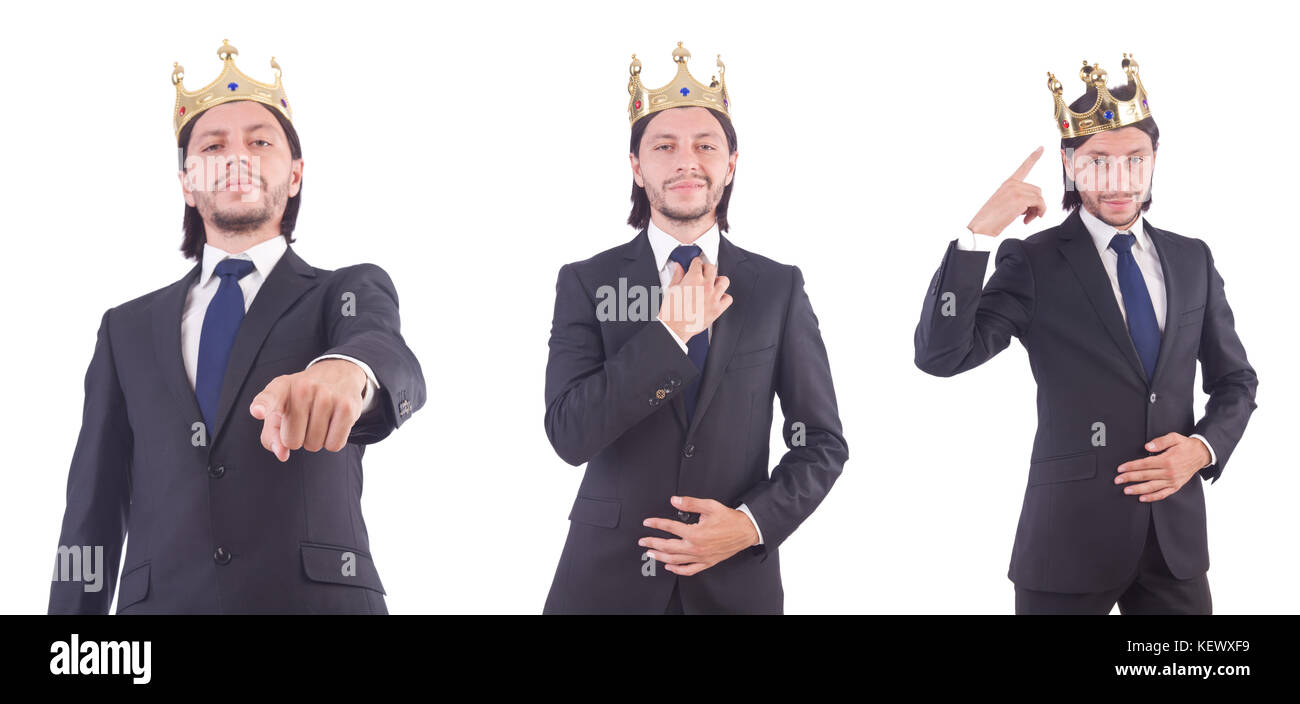 Businessman with crown isolated on white Stock Photo - Alamy