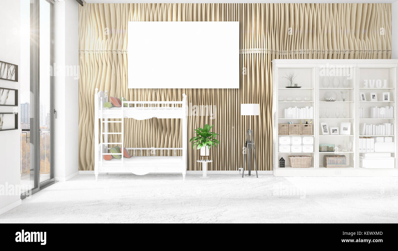 Fashionable modern loft interior in vogue with empty frame and ...