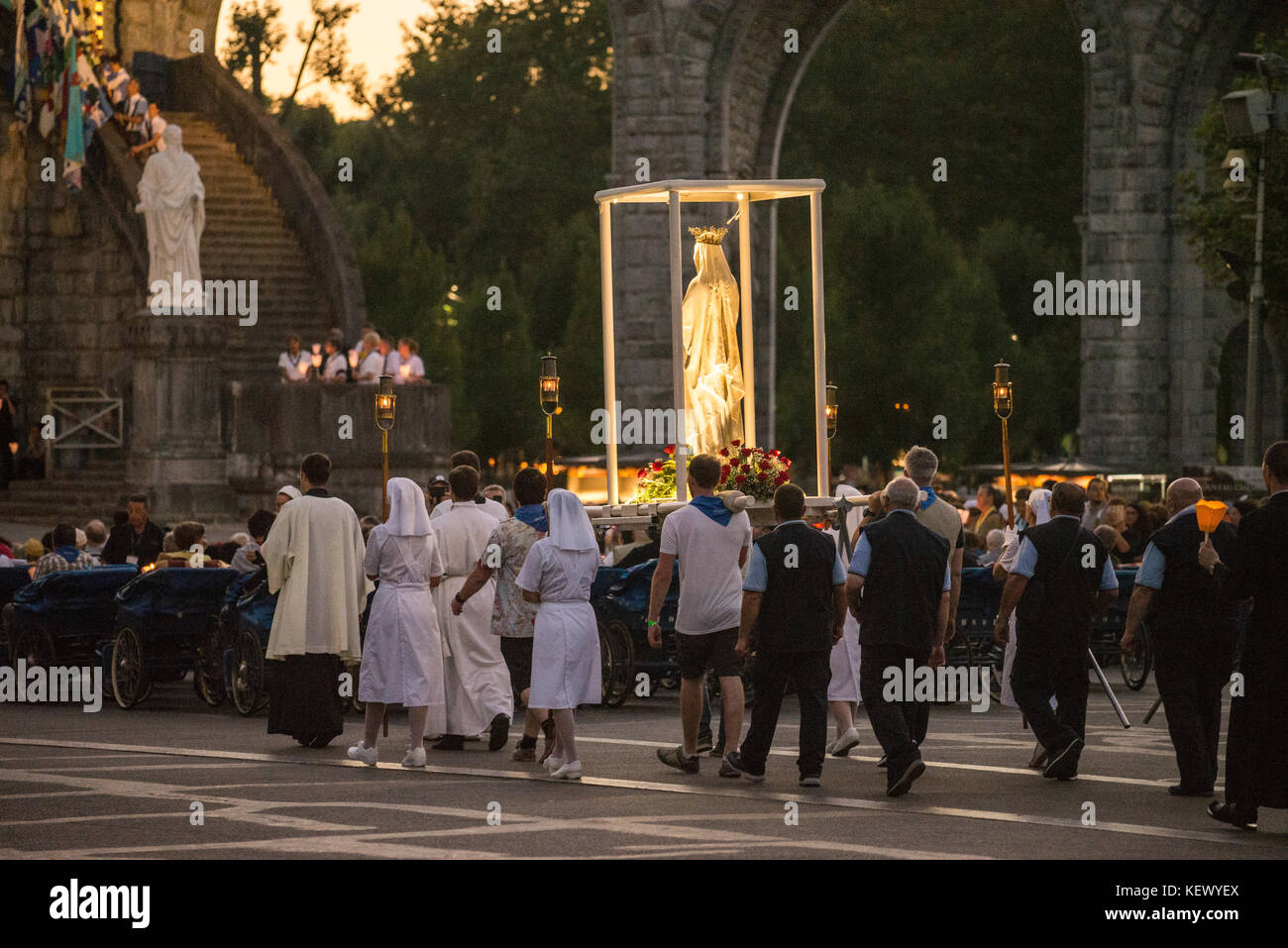 Pilgrims procession to Mass, Lourdes, Pyrenees, France, Europe Stock ...