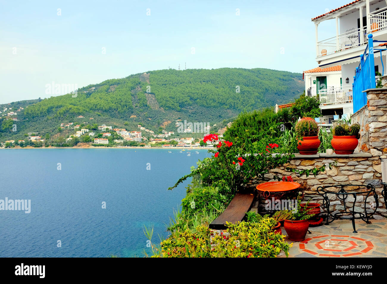 Skaithos, Greece, September 09, 2017. A view towards Megali Ammos beach ...