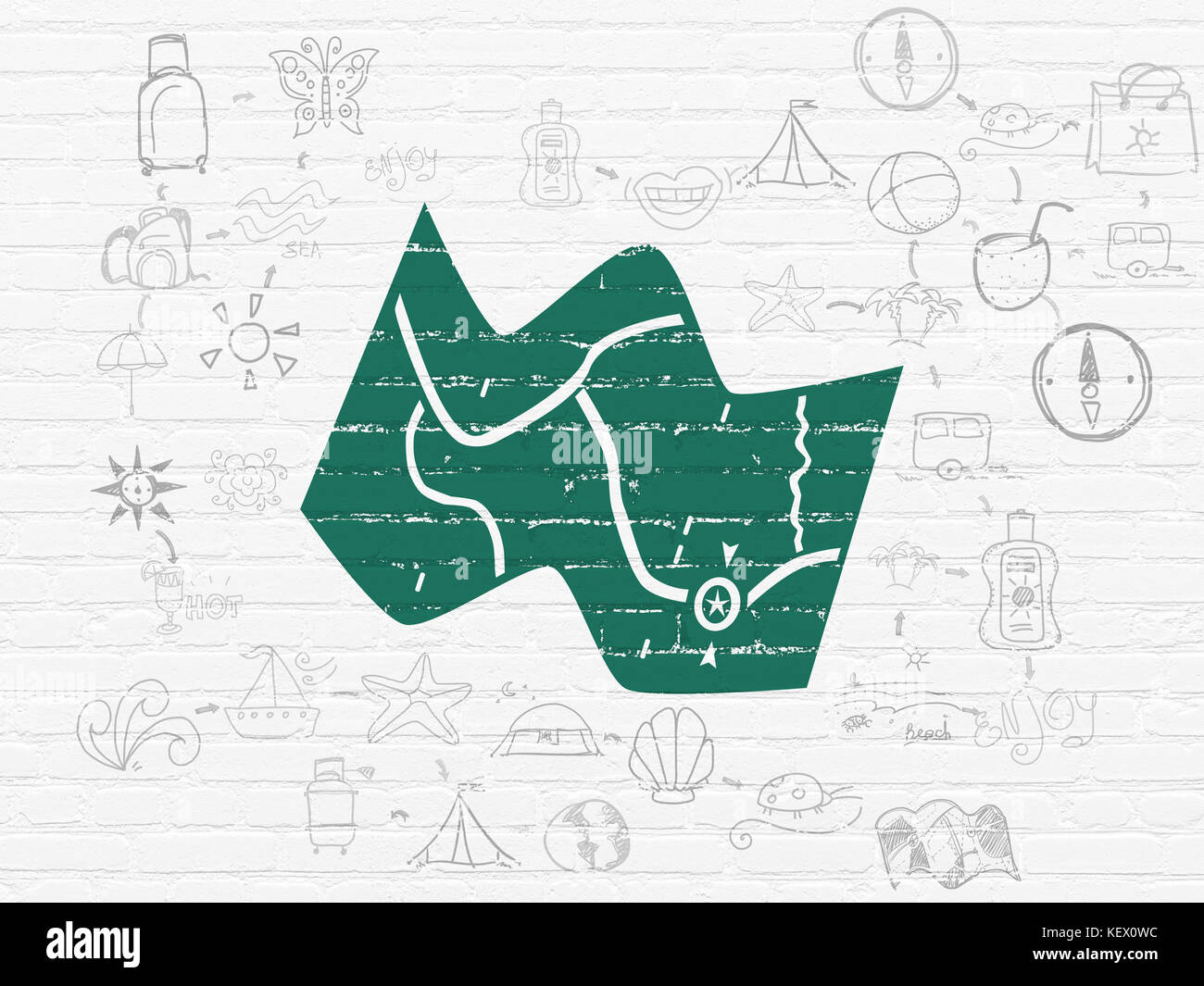 Vacation concept: Map on wall background Stock Photo - Alamy