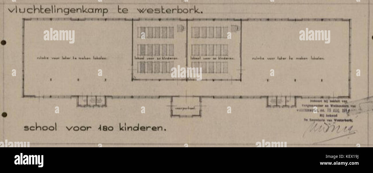 The blueprint for a school barrack at Westerbork, a camp located in the ...