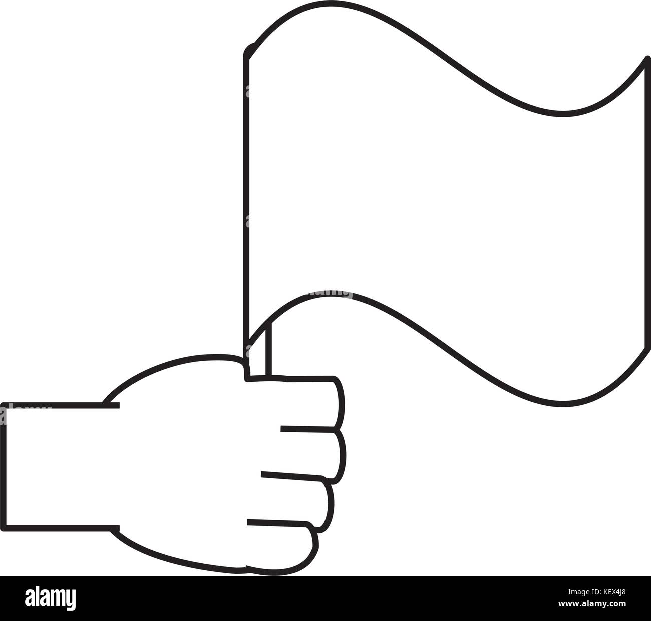 flat line uncolored hand with flag over white background vector ...