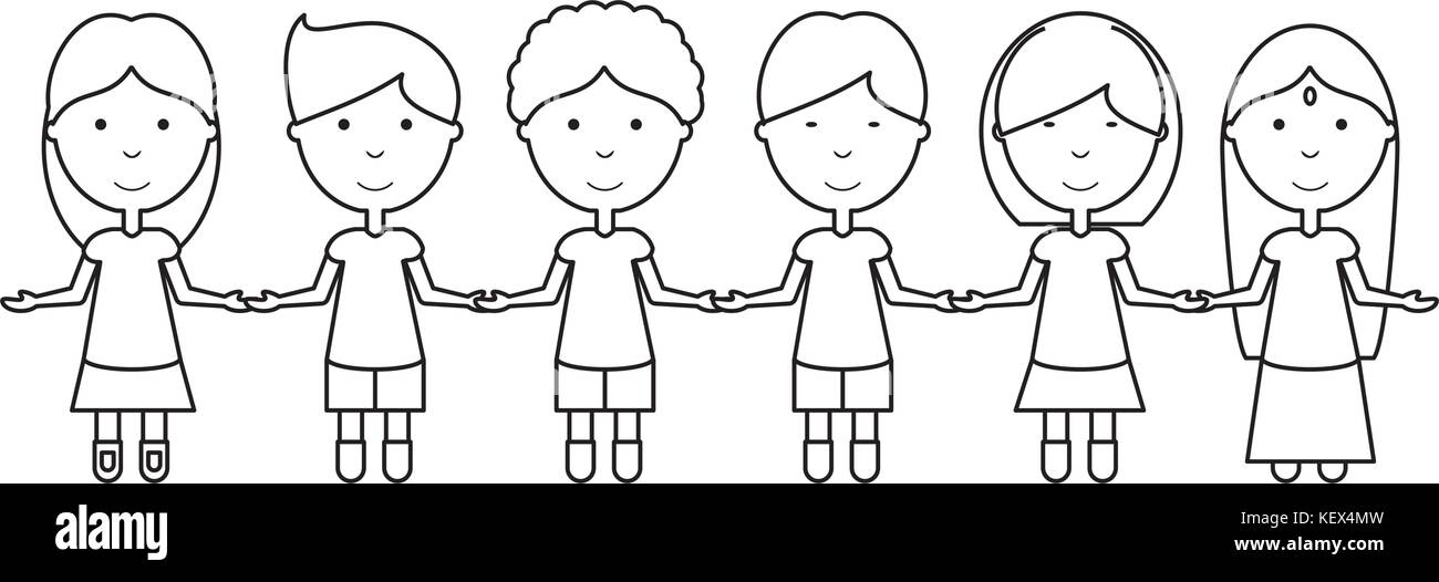 flat line uncolored people holding hands over white background vector ...