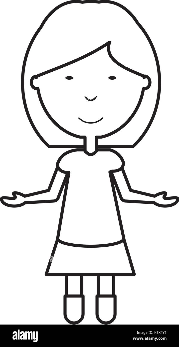 flat line uncolored woman with open arms over white background vector ...