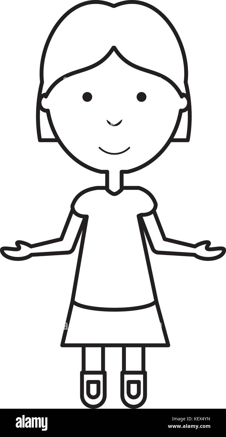 flat line uncolored woman with open arms over white background vector ...