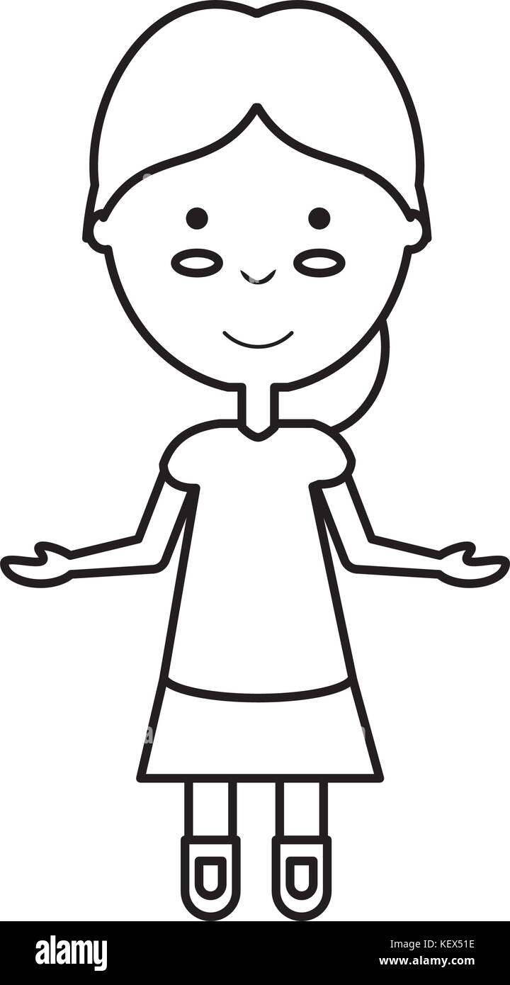 flat line uncolored woman with open arms over white background vector ...