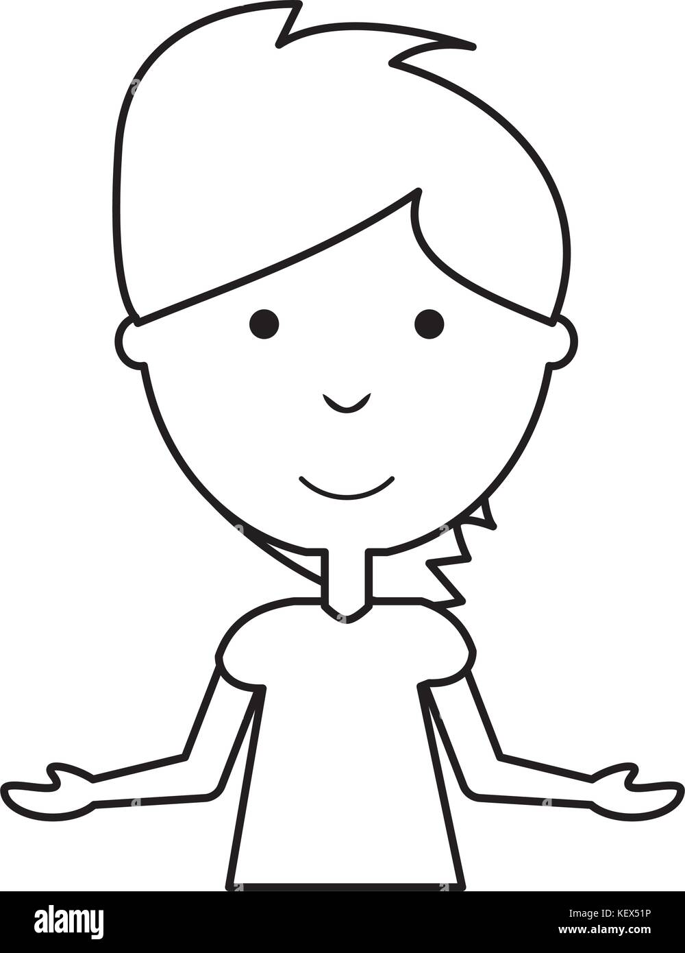 flat line uncolored woman with open arms over white background vector ...