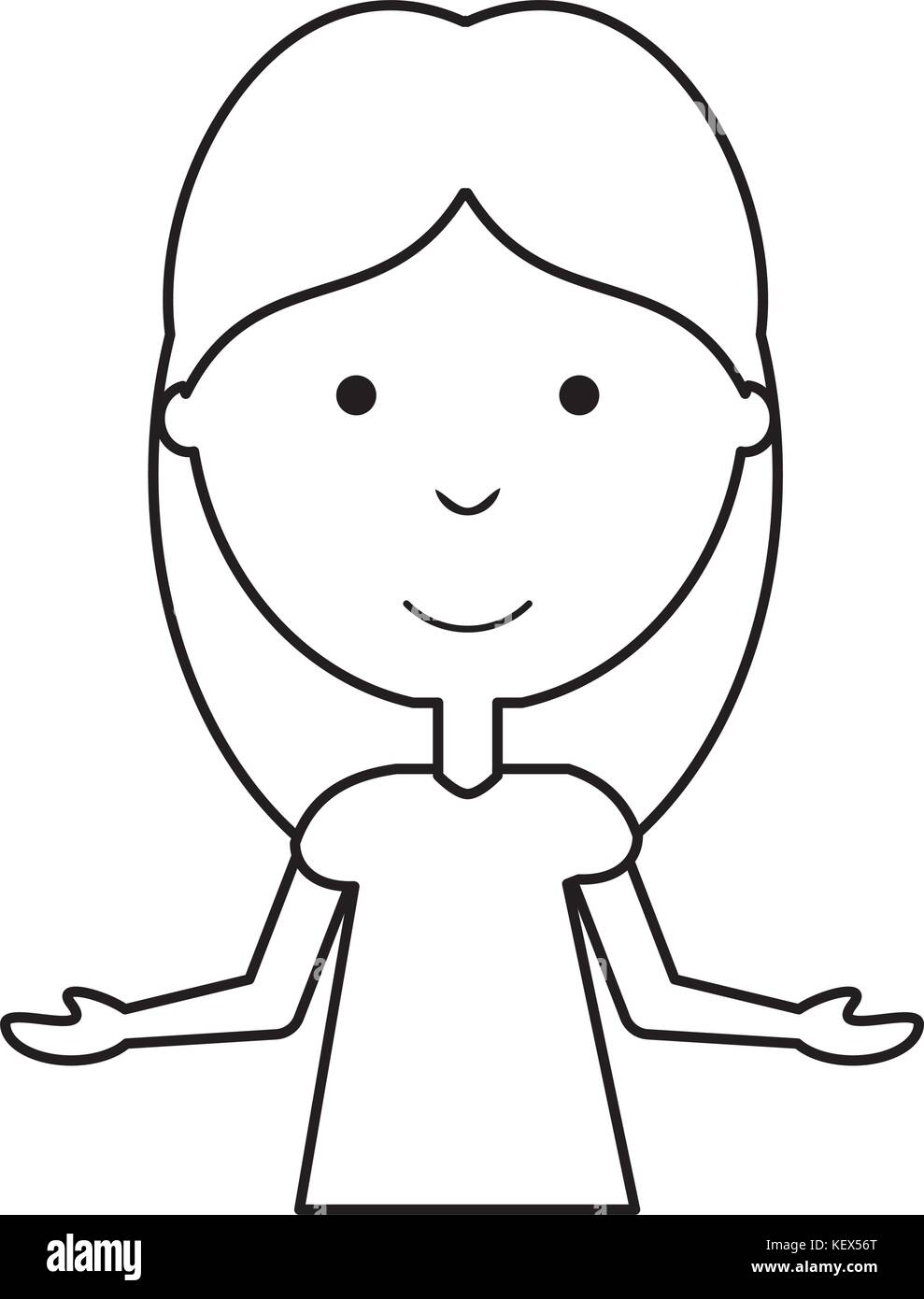 flat line uncolored woman with open arms over white background vector ...