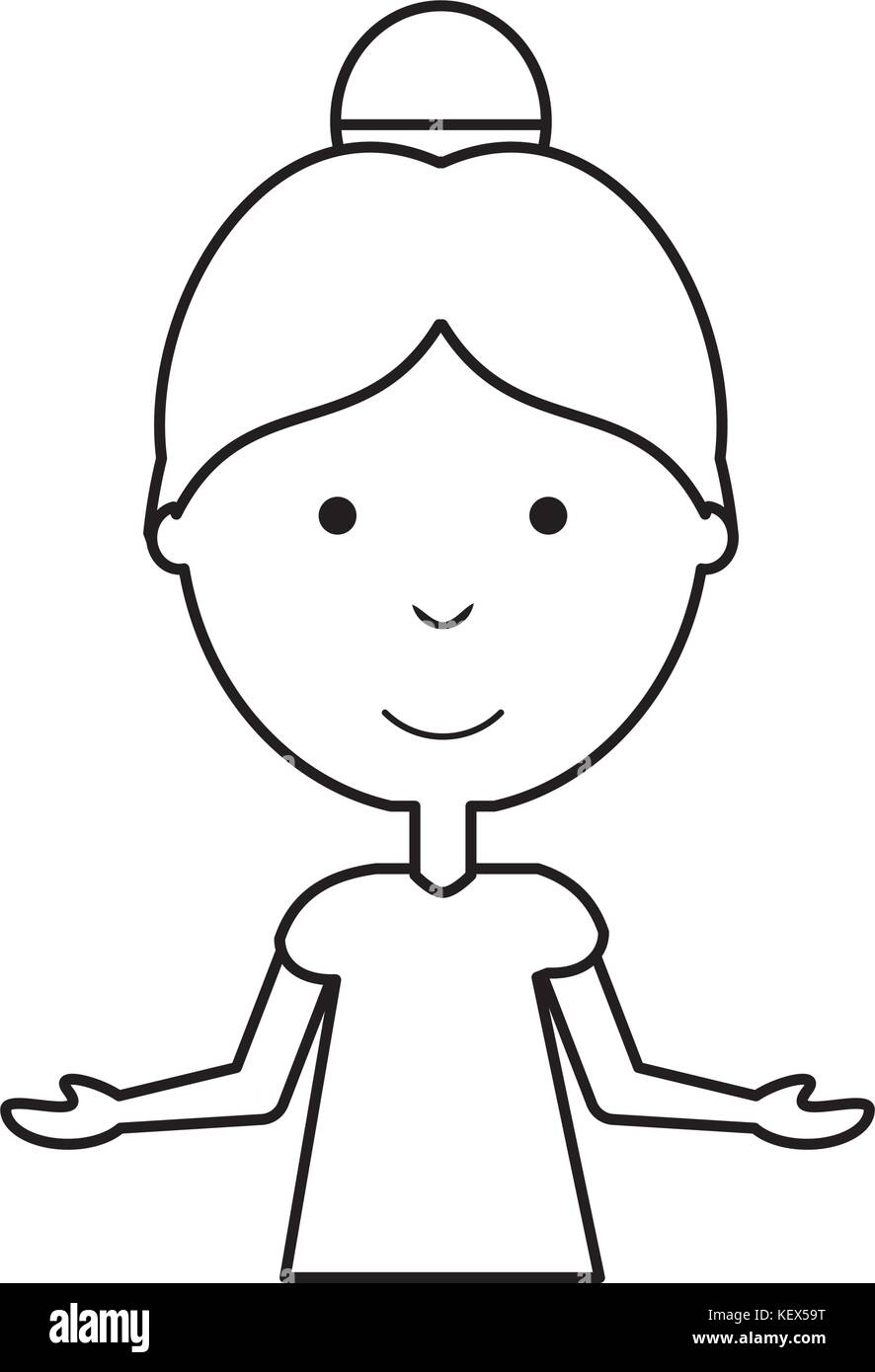 flat line uncolored woman with open arms over white background vector ...