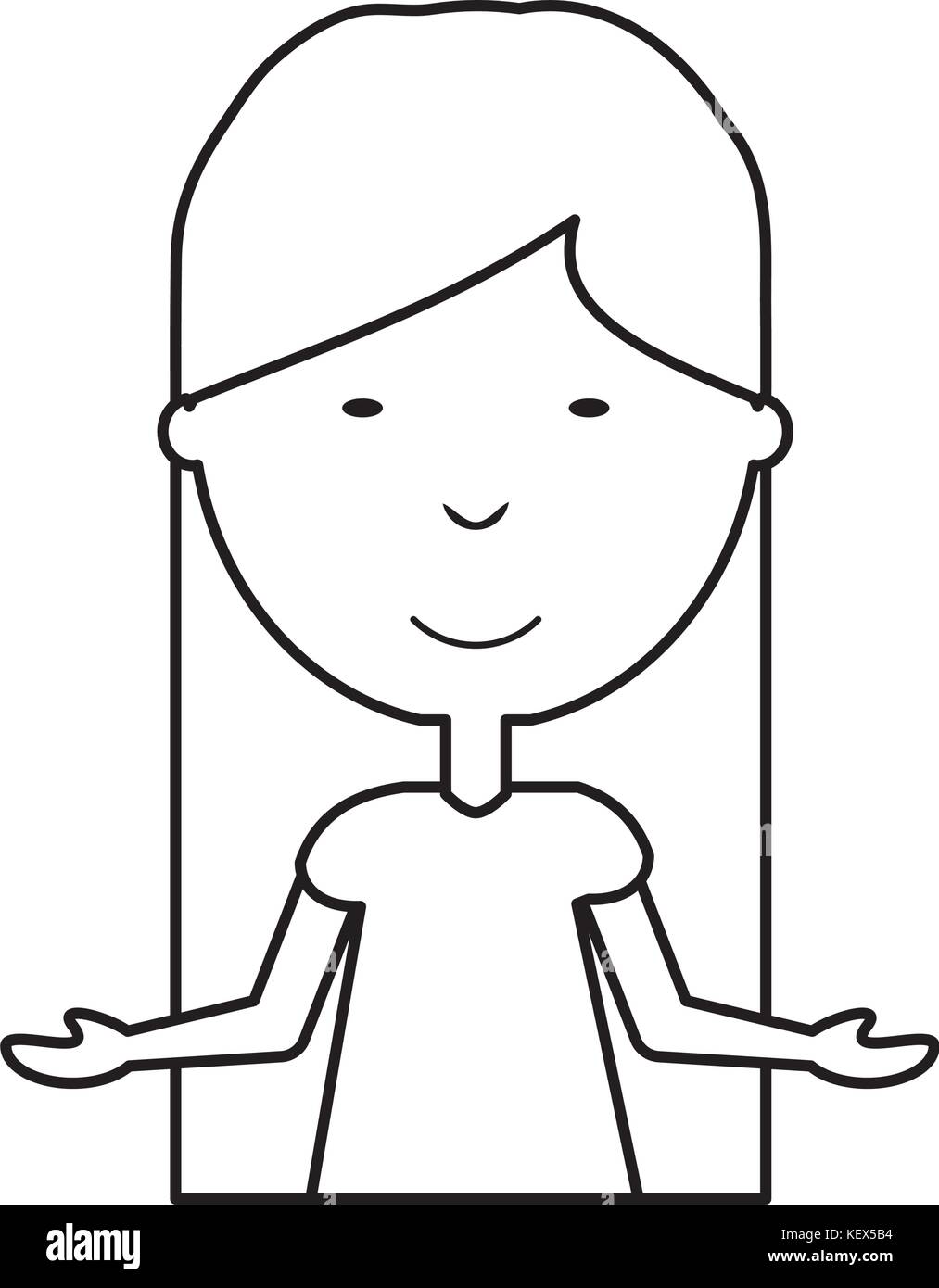 flat line uncolored woman with open arms over white background vector ...