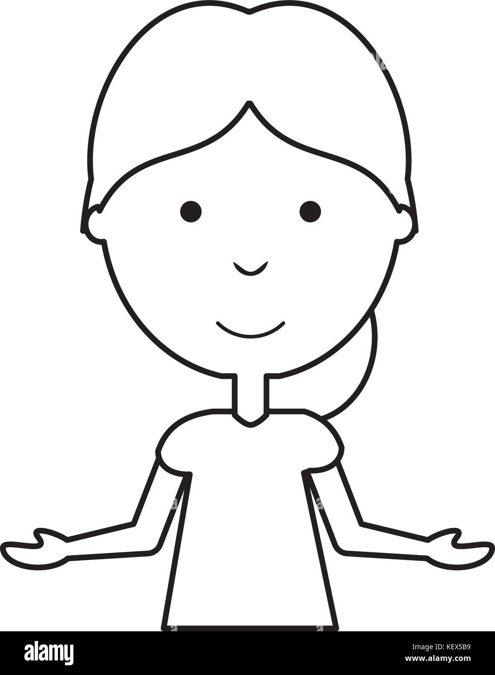 flat line uncolored woman with open arms over white background vector ...